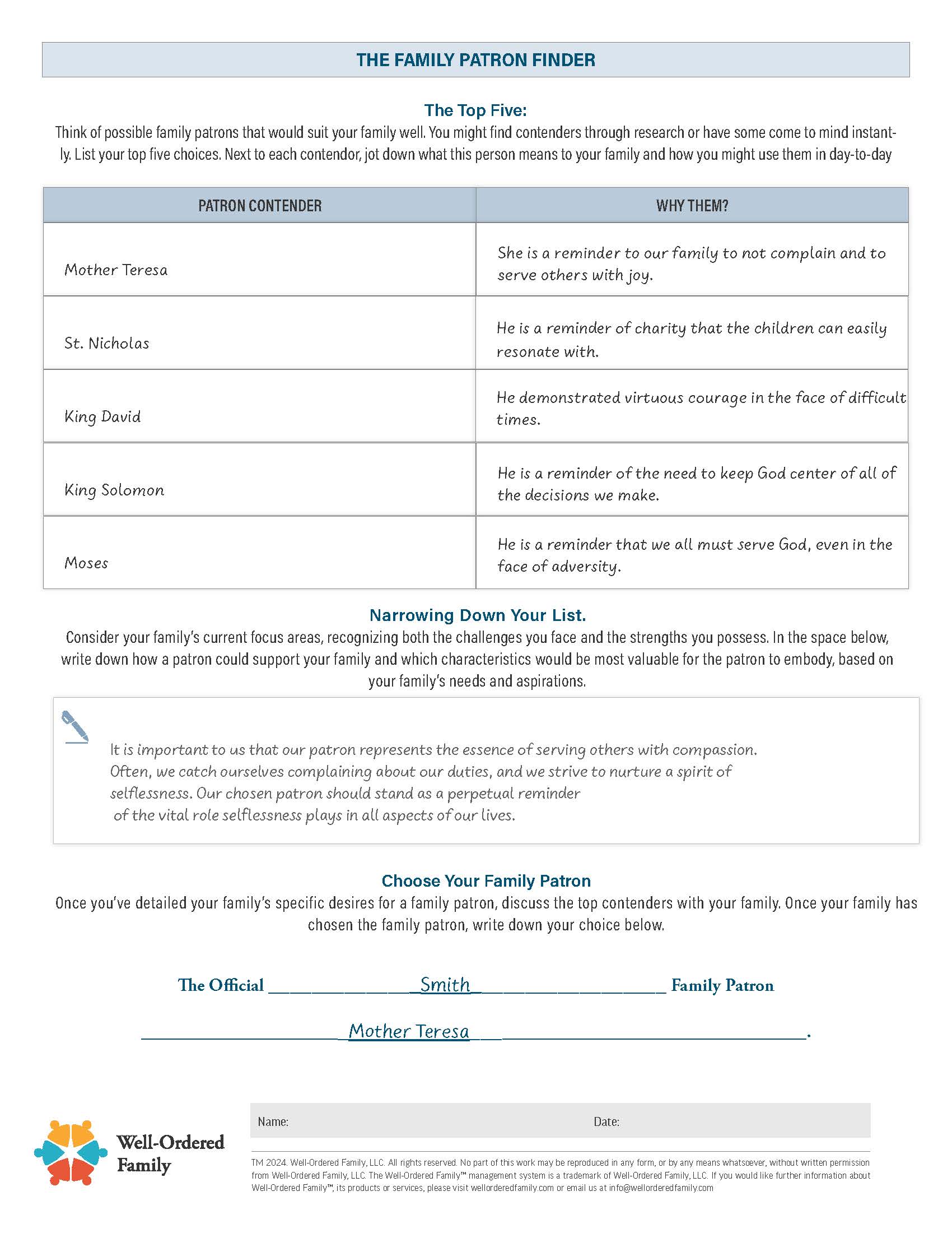 The Family Patron | Well-Ordered Family