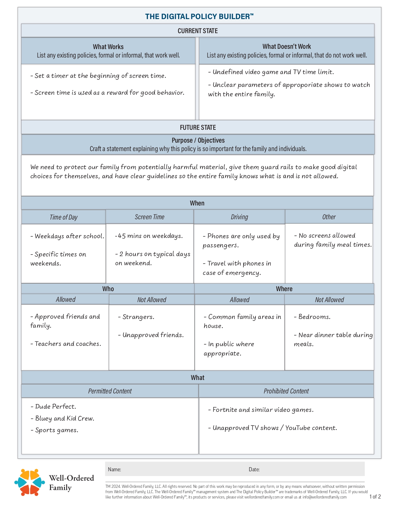 The Digital Policy Builder™ | Well-Ordered Family