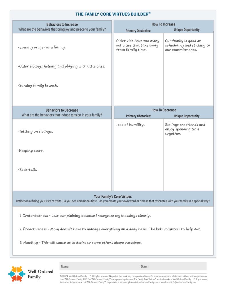 The Family Core Virtues Builder™ | Well-Ordered Family