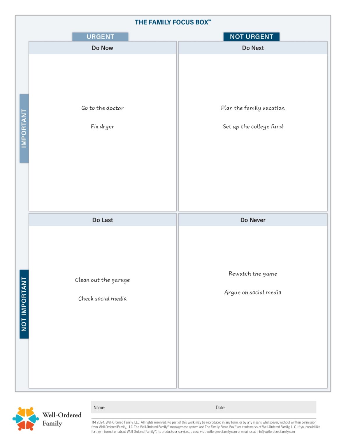 The Family Focus Box™ | Well-Ordered Family