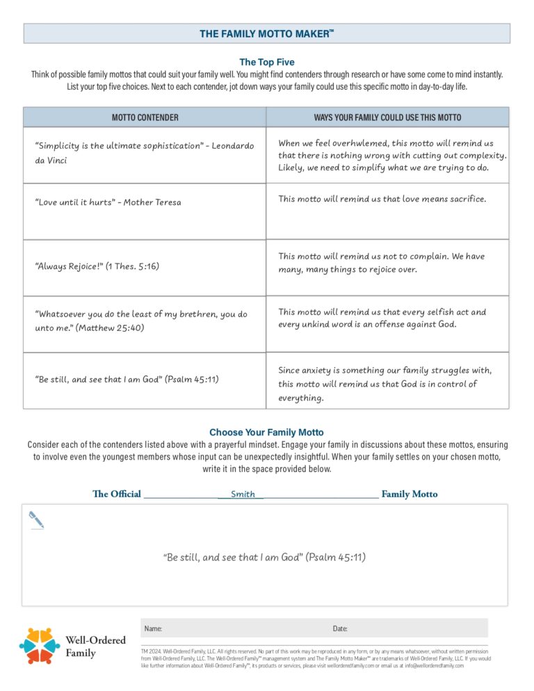 The Family Motto | Well-Ordered Family
