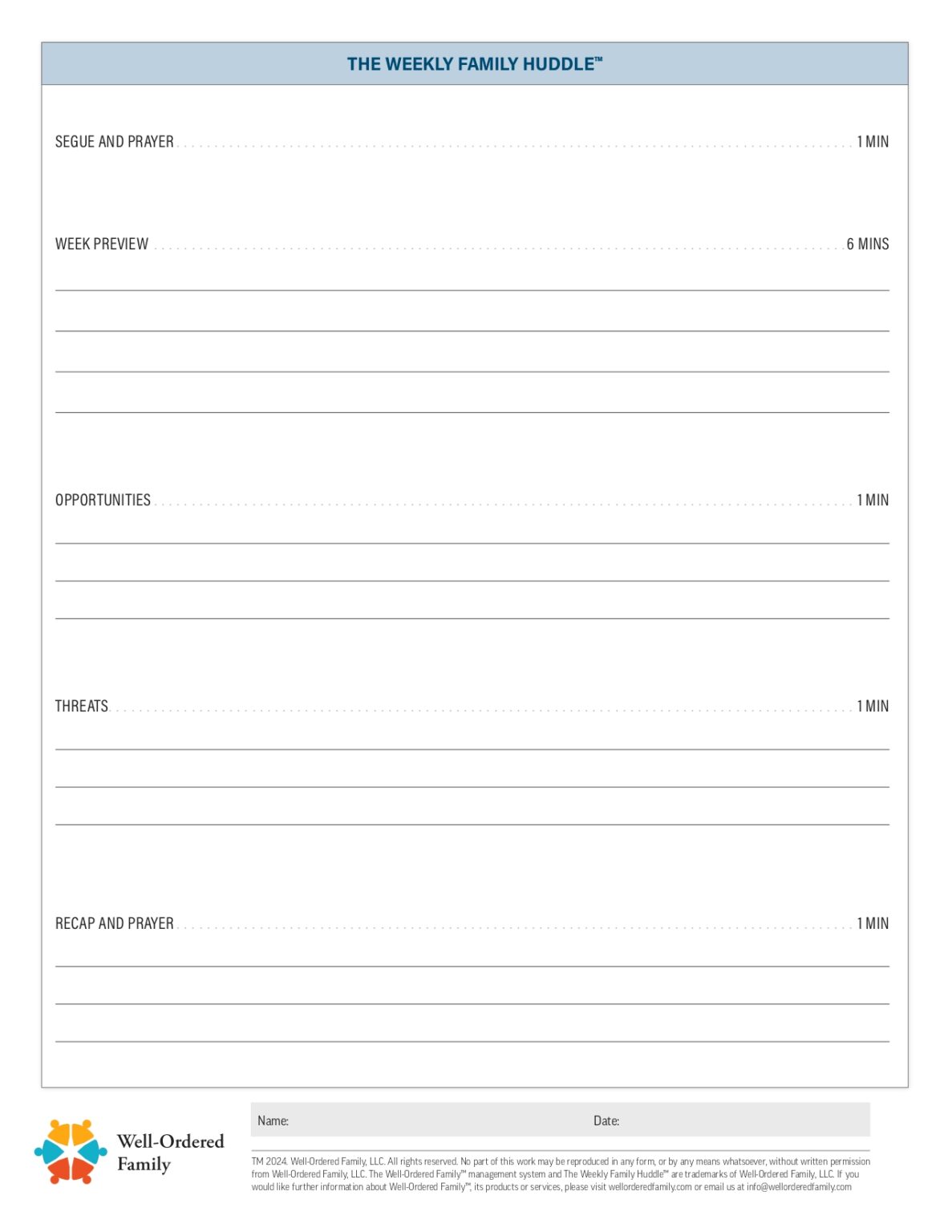 The Weekly Family Huddle™ | Well-Ordered Family