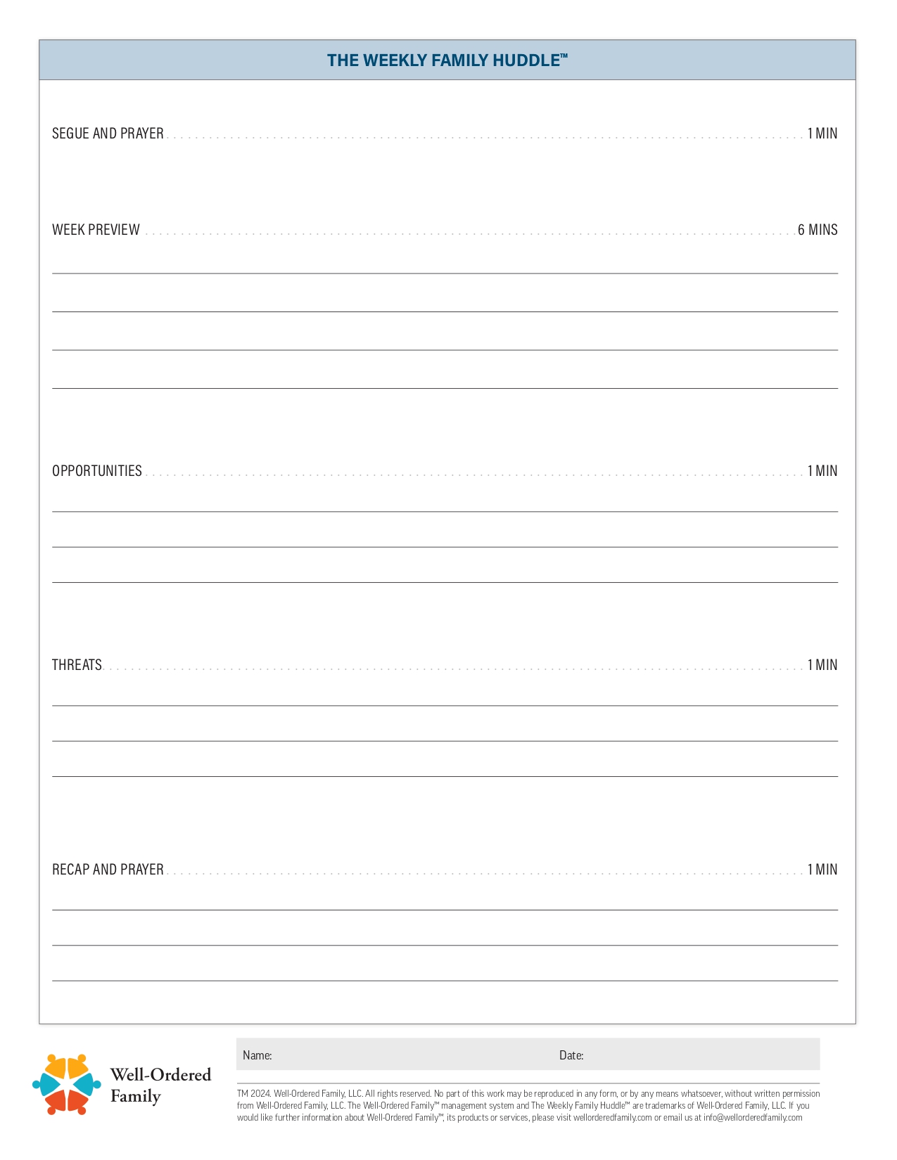 The Weekly Family Huddle™ | Well-Ordered Family