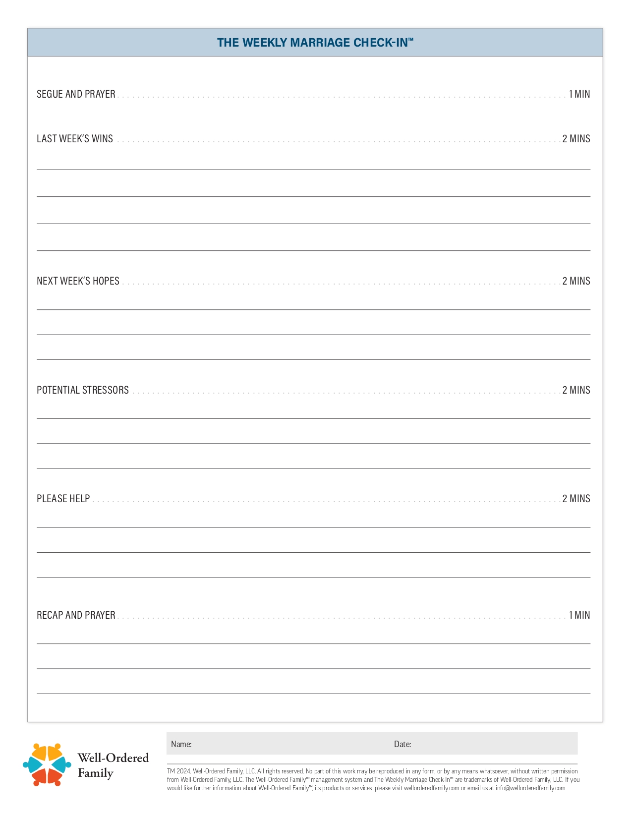 The Weekly Marriage Check-In™ | Well-Ordered Family