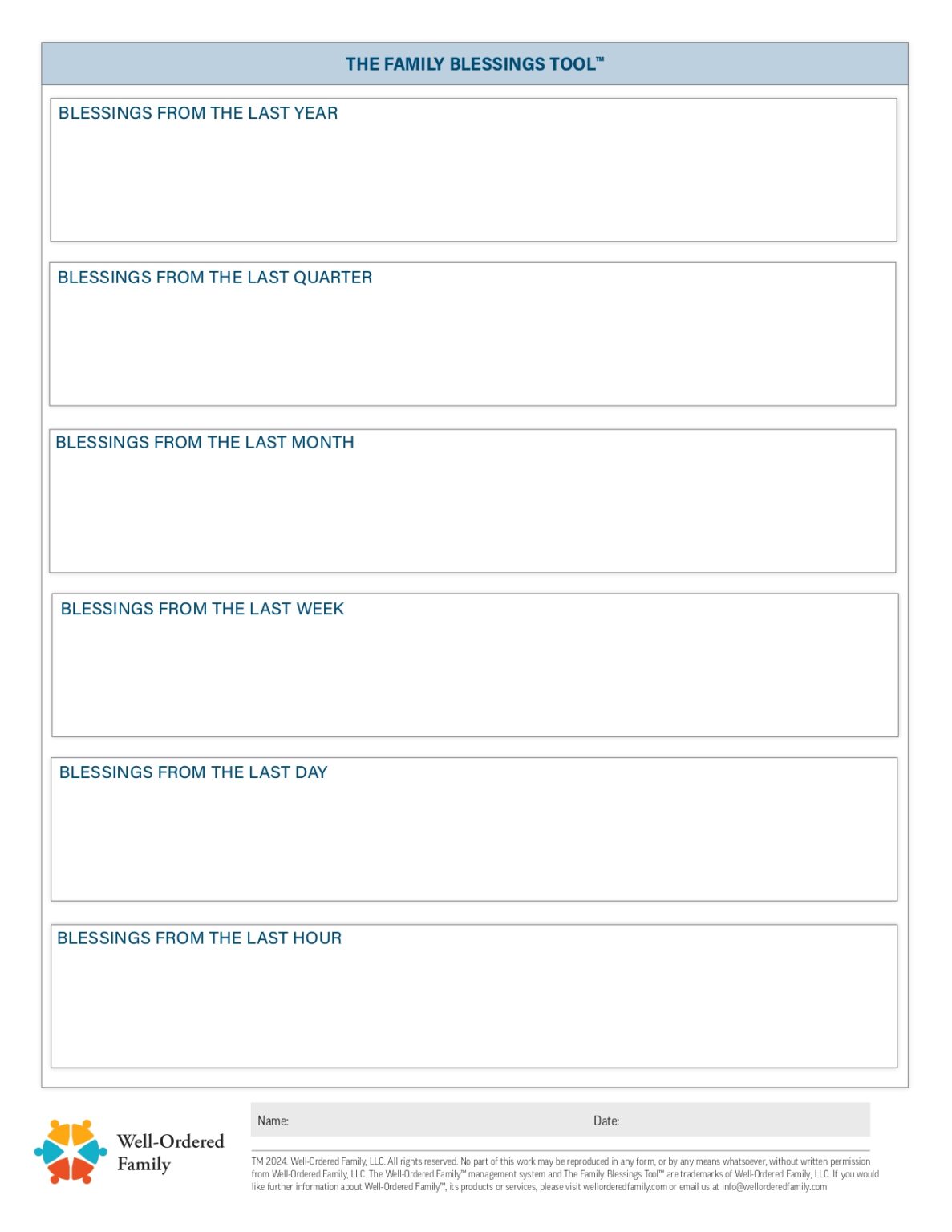 The Family Blessings Tool™ | Well-Ordered Family